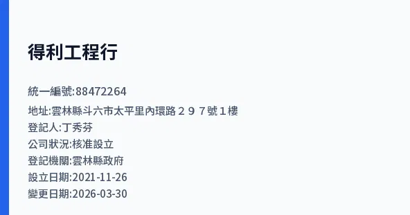 得利工程行的照片-統編 88472264(雲林縣) 公司登記資料與營業項目詳細圖表