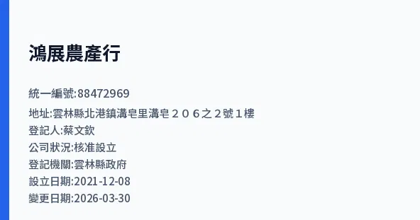 鴻展農產行的照片-統編 88472969(雲林縣) 公司登記資料與營業項目詳細圖表