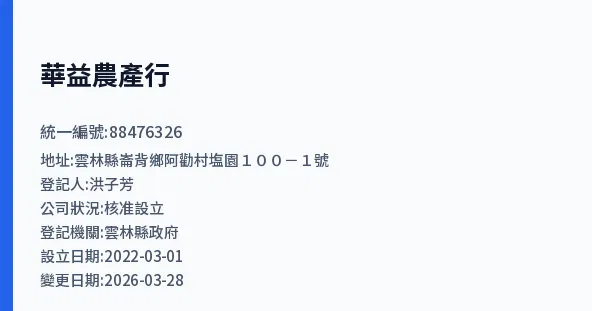 華益農產行的照片-統編 88476326(雲林縣) 公司登記資料與營業項目詳細圖表