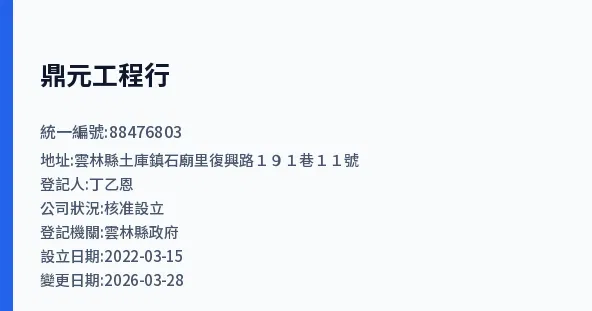 鼎元工程行的照片-統編 88476803(雲林縣) 公司登記資料與營業項目詳細圖表