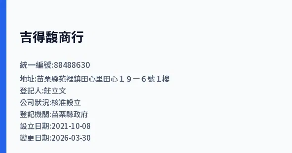 吉得馥商行的照片-統編 88488630(苗栗縣) 公司登記資料與營業項目詳細圖表