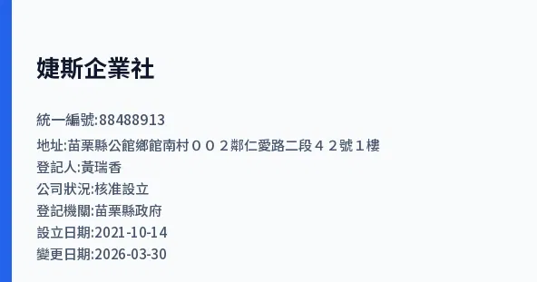 婕斯企業社的照片-統編 88488913(苗栗縣) 公司登記資料與營業項目詳細圖表