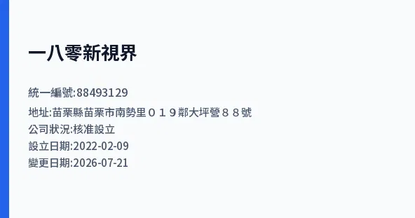 一八零新視界的照片-統編 88493129 公司登記資料與營業項目詳細圖表