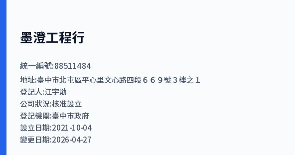 墨澄工程行的照片-統編 88511484(臺中市) 公司登記資料與營業項目詳細圖表
