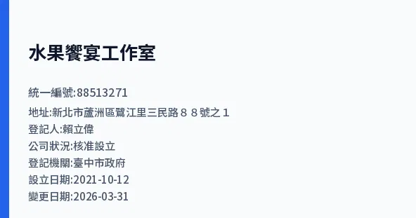 水果饗宴工作室的照片-統編 88513271(新北市) 公司登記資料與營業項目詳細圖表