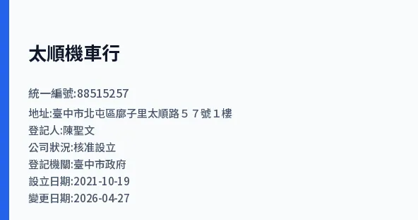 太順機車行的照片-統編 88515257(臺中市) 公司登記資料與營業項目詳細圖表