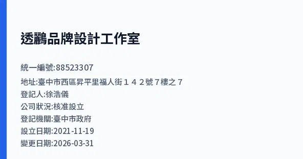 透鸝品牌設計工作室的照片-統編 88523307(臺中市) 公司登記資料與營業項目詳細圖表