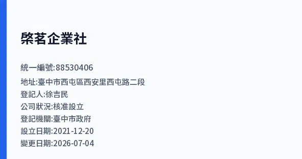 棨茗企業社的照片-統編 88530406(臺中市) 公司登記資料與營業項目詳細圖表
