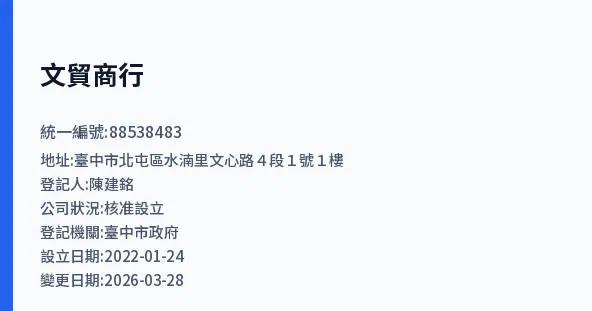 文貿商行的照片-統編 88538483(臺中市) 公司登記資料與營業項目詳細圖表