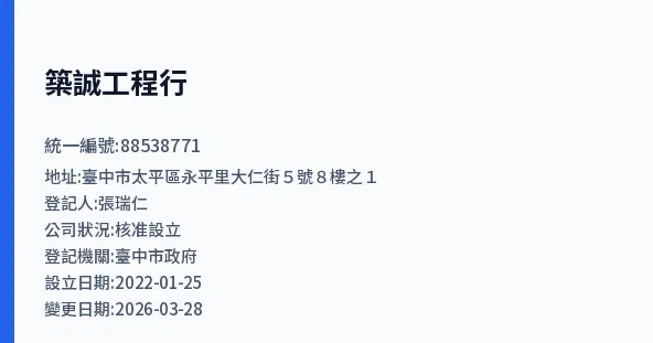 築誠工程行的照片-統編 88538771(臺中市) 公司登記資料與營業項目詳細圖表
