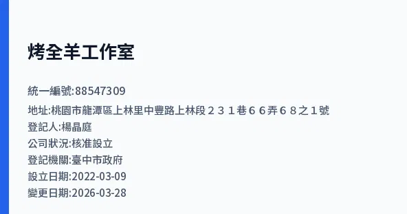 烤全羊工作室的照片-統編 88547309(桃園市) 公司登記資料與營業項目詳細圖表