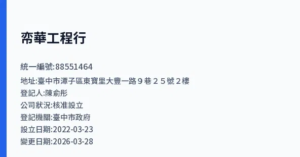 帟華工程行的照片-統編 88551464(臺中市) 公司登記資料與營業項目詳細圖表