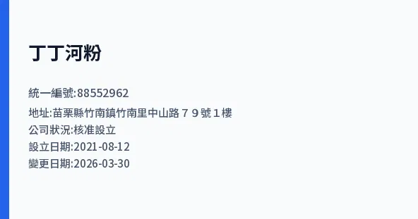 丁丁河粉的照片-統編 88552962(苗栗縣) 公司登記資料與營業項目詳細圖表