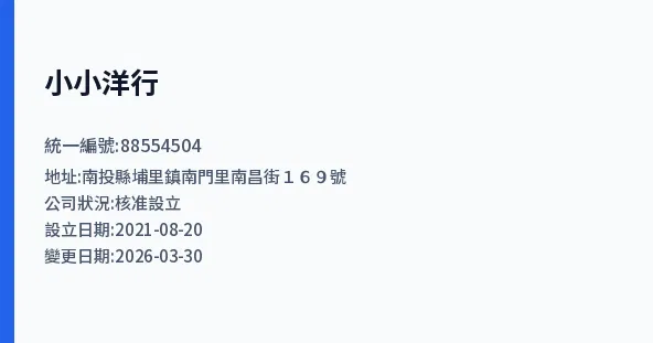 小小洋行的照片-統編 88554504(南投縣) 公司登記資料與營業項目詳細圖表