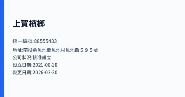 上賀檳榔的照片-統編 88555433(南投縣) 公司登記資料與營業項目詳細圖表