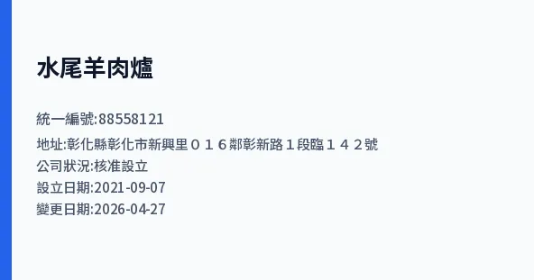 水尾羊肉爐的照片-統編 88558121(彰化縣) 公司登記資料與營業項目詳細圖表