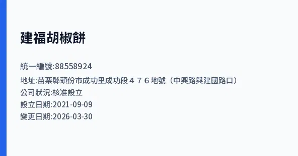 建福胡椒餅的照片-統編 88558924(苗栗縣) 公司登記資料與營業項目詳細圖表
