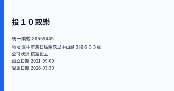 投10取樂的照片-統編 88559445(臺中市) 公司登記資料與營業項目詳細圖表