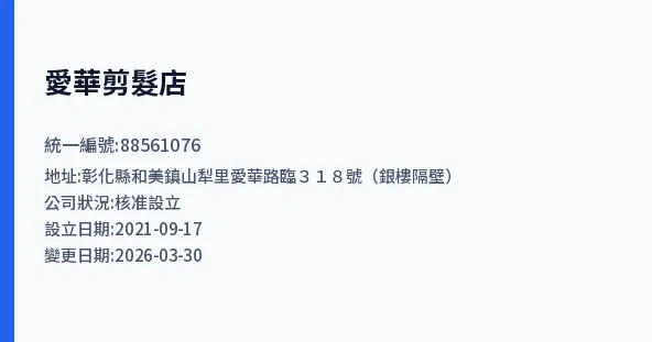愛華剪髮店的照片-統編 88561076(彰化縣) 公司登記資料與營業項目詳細圖表