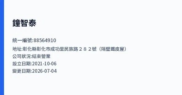 鐘智泰的照片-統編 88564910(彰化縣) 公司登記資料與營業項目詳細圖表