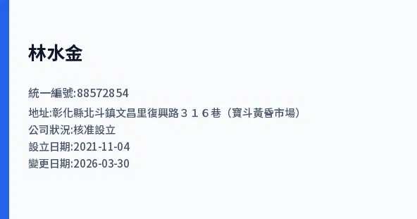 林水金的照片-統編 88572854(彰化縣) 公司登記資料與營業項目詳細圖表