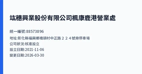 竑穗興業股份有限公司楓康鹿港營業處的照片-統編 88573896(彰化縣) 公司登記資料與營業項目詳細圖表