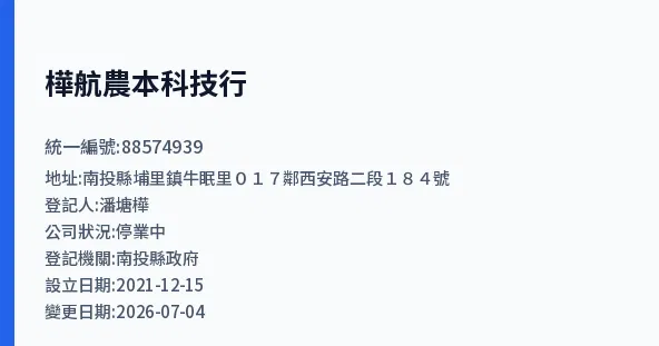 樺航農本科技行的照片-統編 88574939(南投縣) 公司登記資料與營業項目詳細圖表
