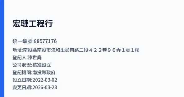 宏璉工程行的照片-統編 88577176(南投縣) 公司登記資料與營業項目詳細圖表