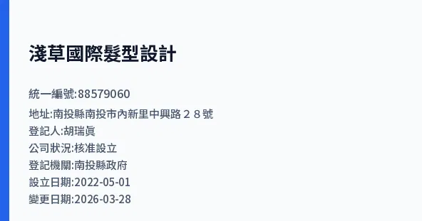 淺草國際髮型設計的照片-統編 88579060(南投縣) 公司登記資料與營業項目詳細圖表