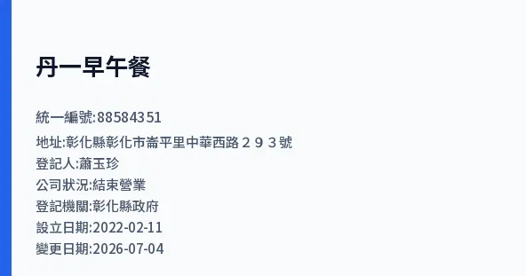 丹一早午餐的照片-統編 88584351(彰化縣) 公司登記資料與營業項目詳細圖表