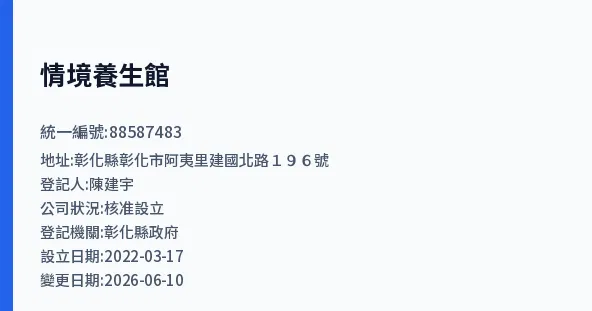 情境養生館的照片-統編 88587483(彰化縣) 公司登記資料與營業項目詳細圖表