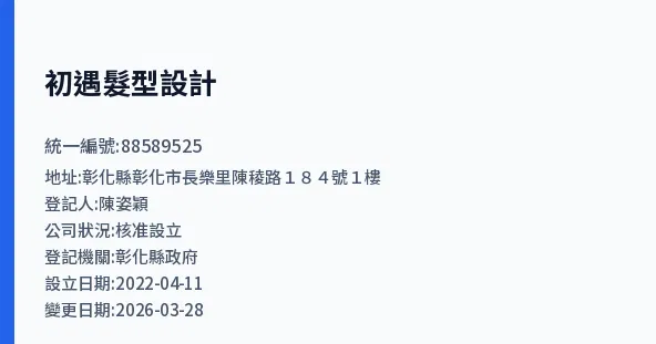 初遇髮型設計的照片-統編 88589525(彰化縣) 公司登記資料與營業項目詳細圖表