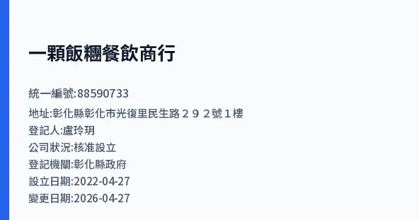 一顆飯糰餐飲商行的照片-統編 88590733(彰化縣) 公司登記資料與營業項目詳細圖表