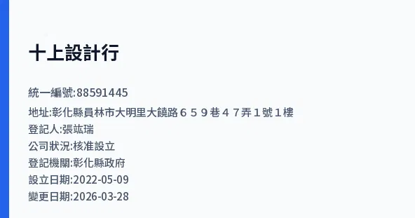 十上設計行的照片-統編 88591445(彰化縣) 公司登記資料與營業項目詳細圖表
