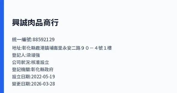 興誠肉品商行的照片-統編 88592129(彰化縣) 公司登記資料與營業項目詳細圖表