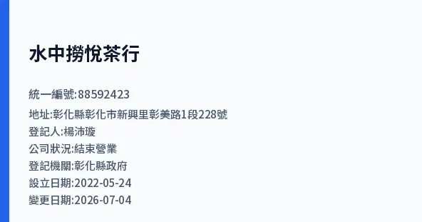 水中撈悅茶行的照片-統編 88592423(彰化縣) 公司登記資料與營業項目詳細圖表