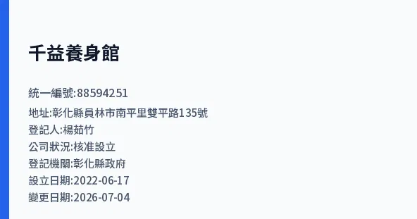 千益養身館的照片-統編 88594251(彰化縣) 公司登記資料與營業項目詳細圖表