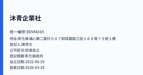 沐青企業社的照片-統編 88594365(彰化縣) 公司登記資料與營業項目詳細圖表