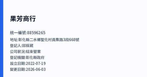 果芳商行的照片-統編 88596265(彰化縣) 公司登記資料與營業項目詳細圖表
