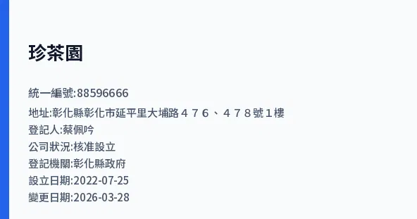 珍茶園的照片-統編 88596666(彰化縣) 公司登記資料與營業項目詳細圖表