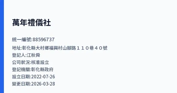萬年禮儀社的照片-統編 88596737(彰化縣) 公司登記資料與營業項目詳細圖表