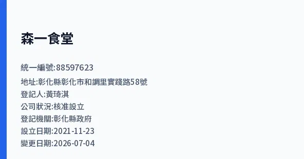 森一食堂的照片-統編 88597623(彰化縣) 公司登記資料與營業項目詳細圖表