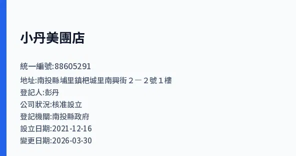小丹美團店的照片-統編 88605291(南投縣) 公司登記資料與營業項目詳細圖表