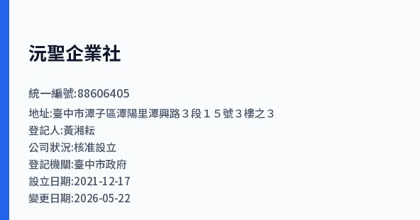 沅聖企業社的照片-統編 88606405(臺中市) 公司登記資料與營業項目詳細圖表