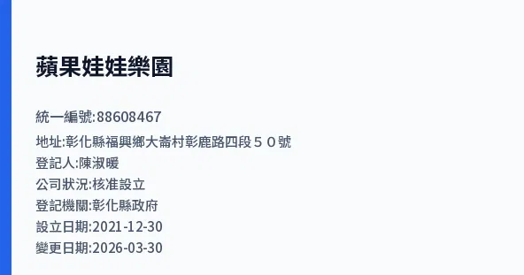 蘋果娃娃樂園的照片-統編 88608467(彰化縣) 公司登記資料與營業項目詳細圖表