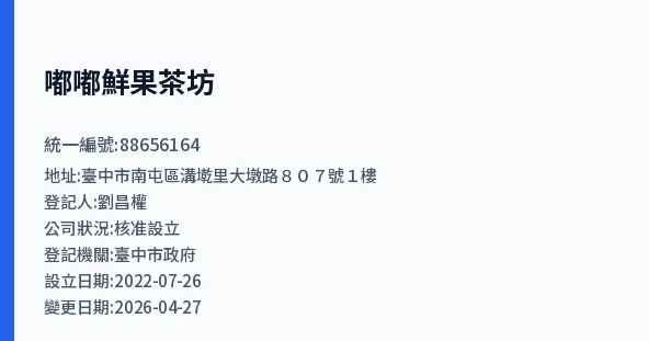 嘟嘟鮮果茶坊的照片-統編 88656164(臺中市) 公司登記資料與營業項目詳細圖表