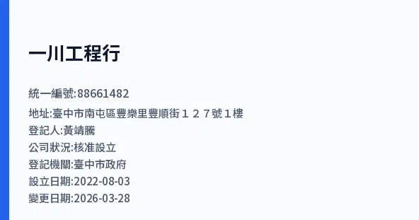 一川工程行的照片-統編 88661482(臺中市) 公司登記資料與營業項目詳細圖表