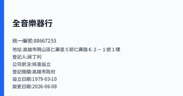 全音樂器行的照片-統編 88667253(高雄市) 公司登記資料與營業項目詳細圖表