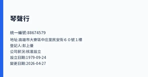 琴聲行的照片-統編 88674579(高雄市) 公司登記資料與營業項目詳細圖表