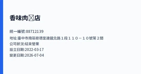 香味肉焿店的照片-統編 88712139(臺中市) 公司登記資料與營業項目詳細圖表